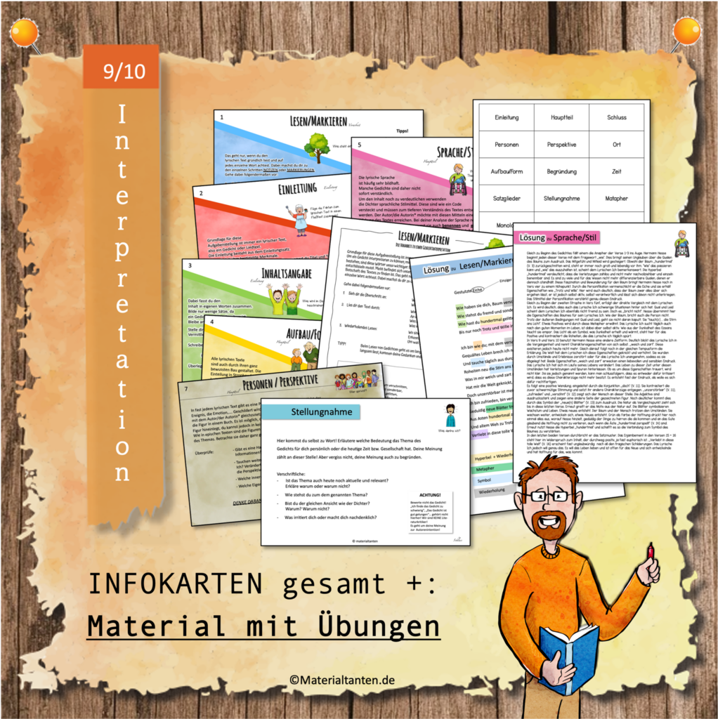 Gedichtinterpretation: Infokarten + Übungen - Materialtanten